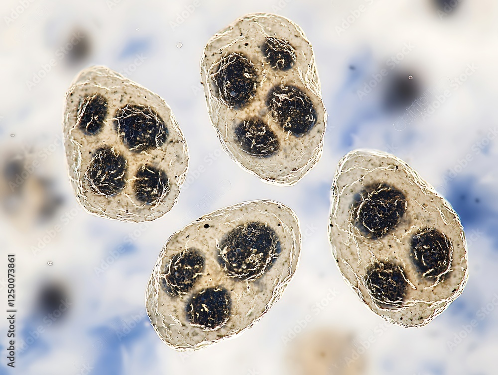 Microscopic View of Four-Nucleated Cells Stock Illustration | Adobe Stock