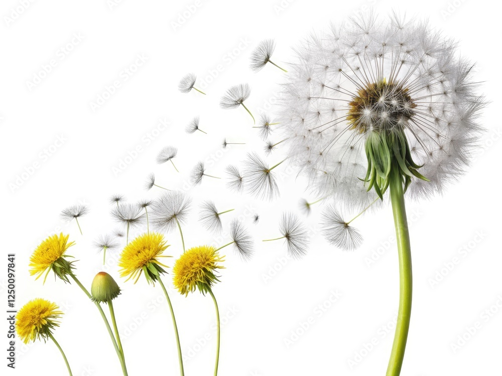 High-resolution PNG dandelion sprite sheet animation frames; isolated ...