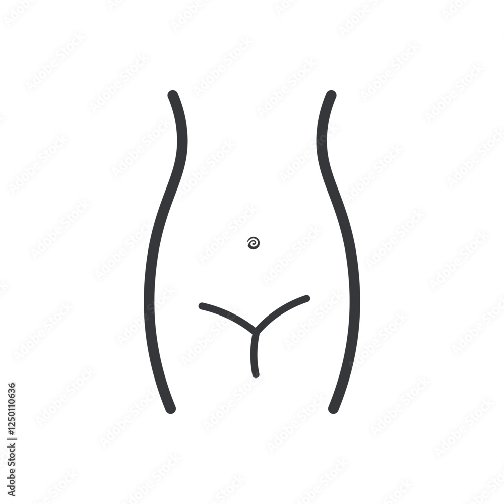 Isolated outline pictogram curve woman body with belly button, fit girl ...