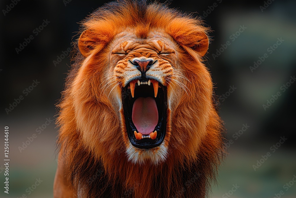 Lion's Roar: A majestic lion with a powerful mane roars fiercely ...