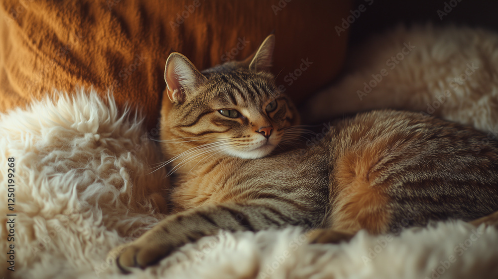 National Tabby Day, A tabby cat with golden brown fur is lying ...