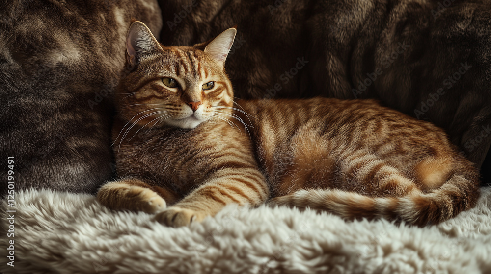 National Tabby Day, A tabby cat with golden brown fur is lying ...