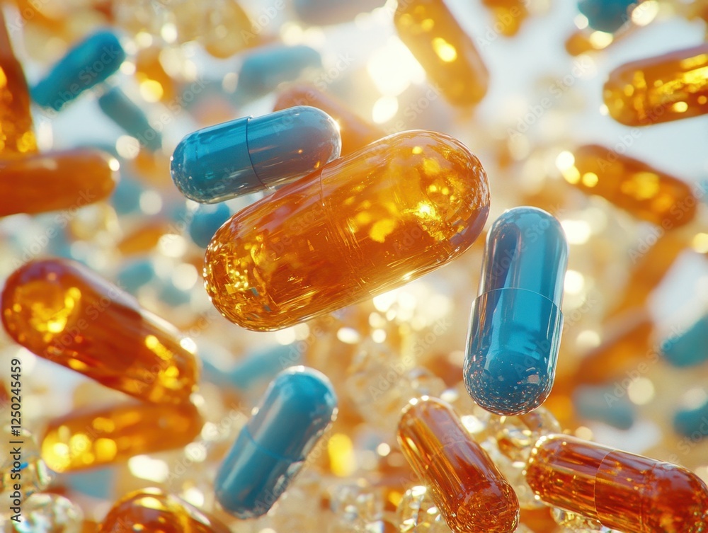 Explore the captivating close-up of vibrant blue and golden gel ...