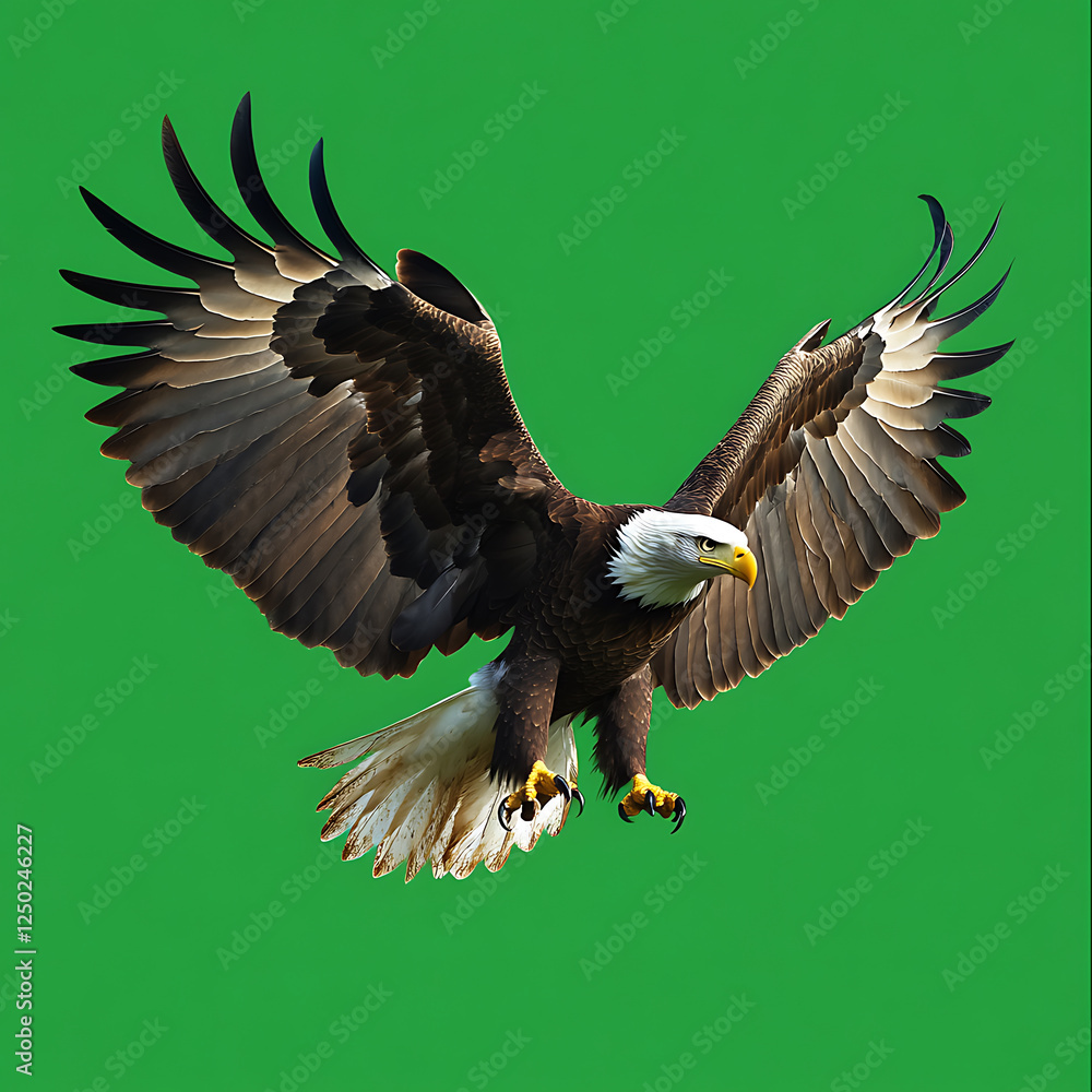 Eagle with Wings Spread Wide Open, green screen background Stock Photo ...