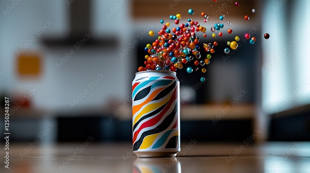 Colorful Can Explosion: A vibrant burst of color erupts from a uniquely ...
