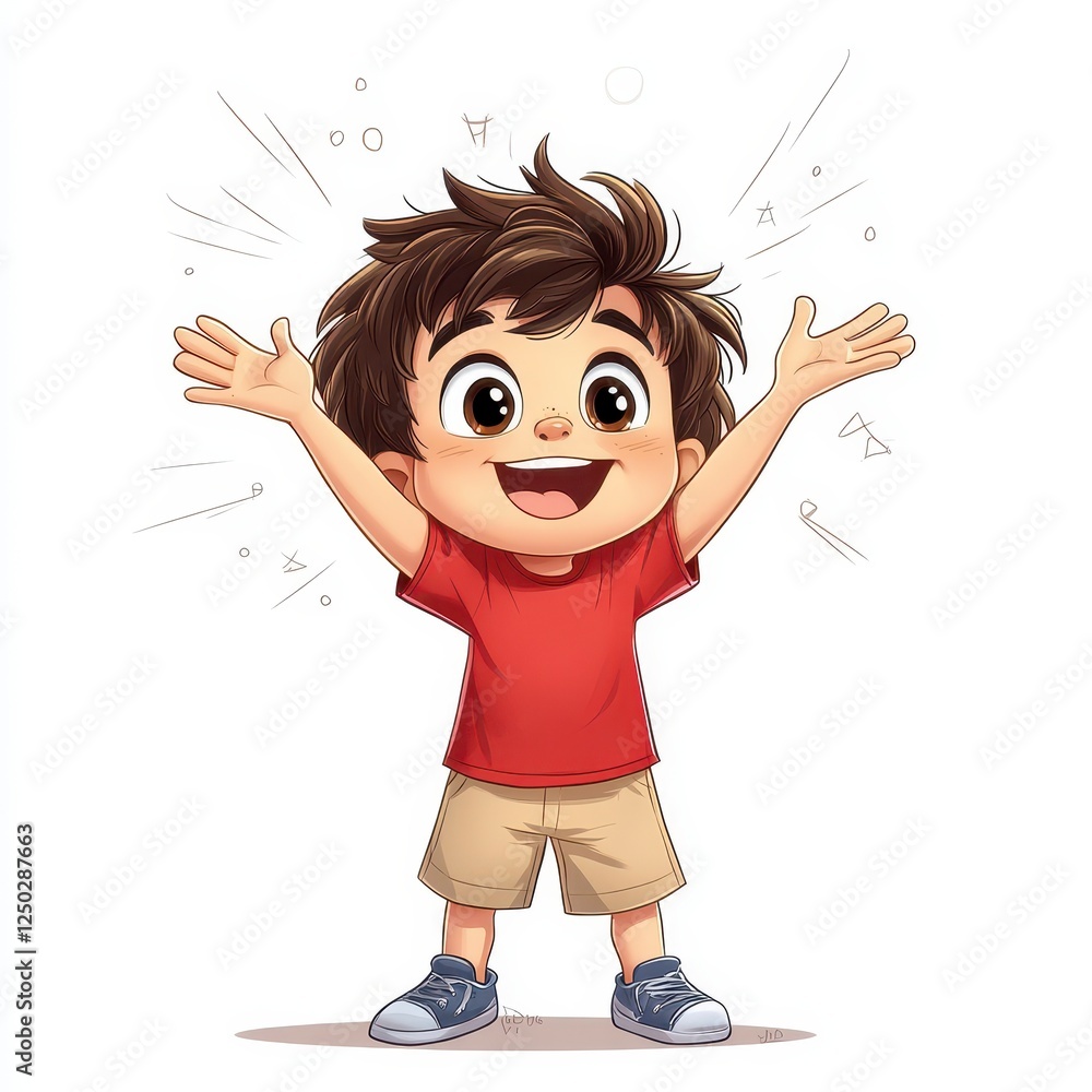 Excited Boy Cartoon Illustration With Raised Arms Stock Illustration ...