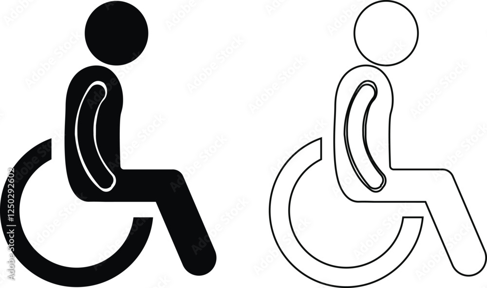 man on toilet icon in flat, line set isolated on trans parent ...