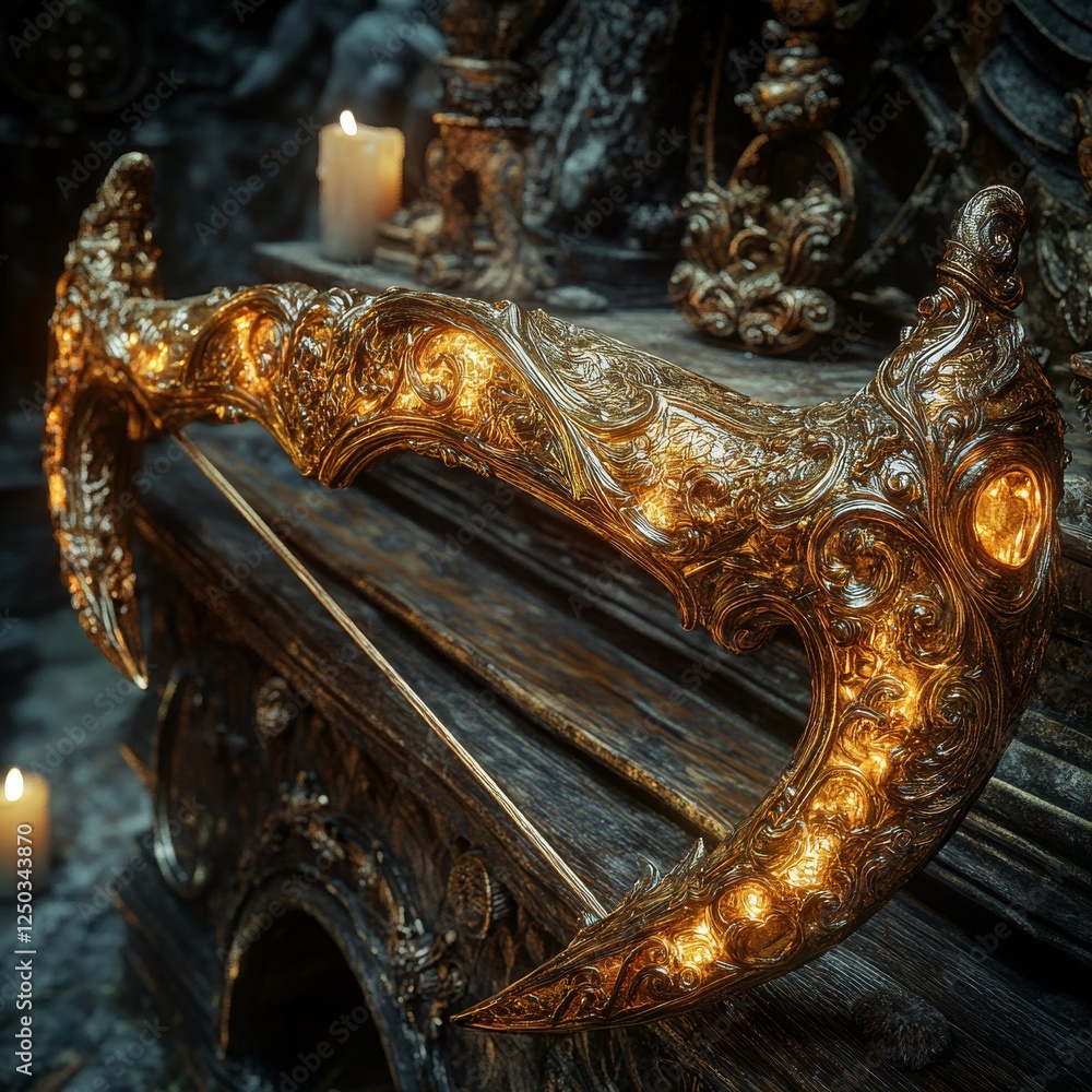 Divine Archery: Mythological Bow on Wooden Surface Bringing Legends to ...