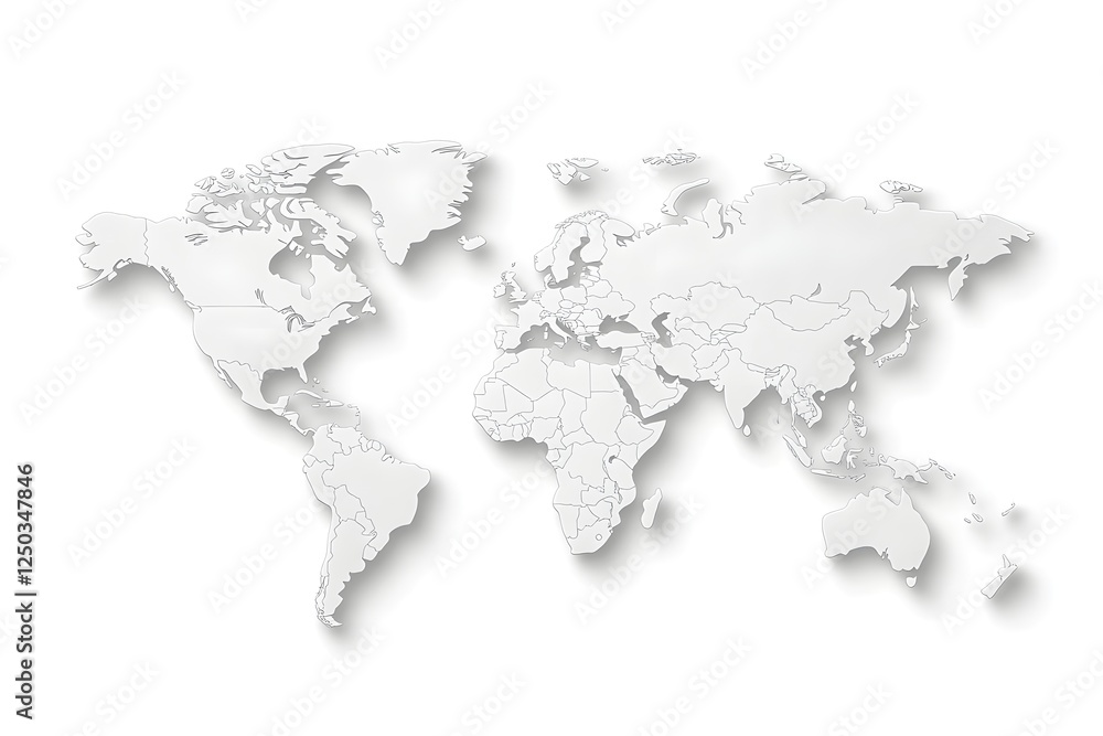 Detailed White Map of the World with Country Borders for Use in ...