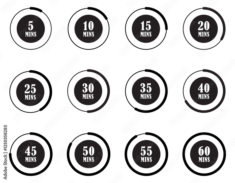 Set of timer icons on white background. countdown symbol set. Set of timer and stopwatch icons ...