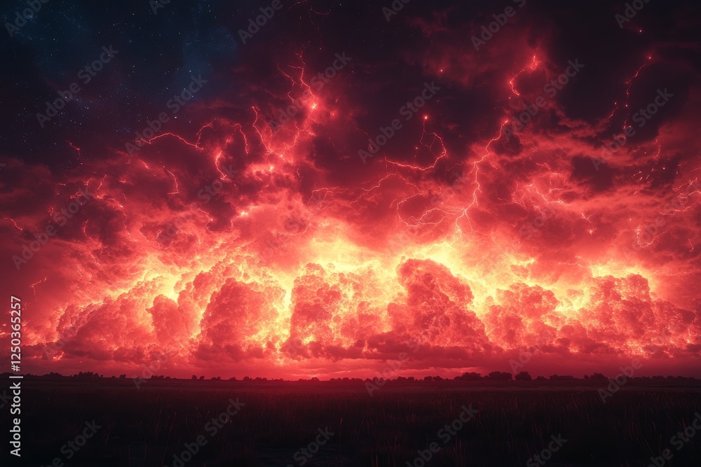 Ethereal Red Sprites Dancing Over Distant Horizon Reflecting Rare ...