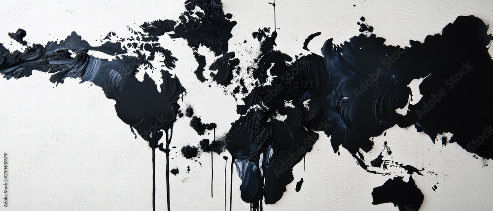 ภาพประกอบ Stock Ink Spilled Over Map Divided Into Countries and Regions ...