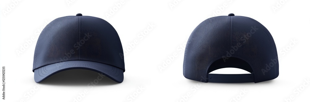 Navy blue baseball cap mockup, front & back views, white background ...