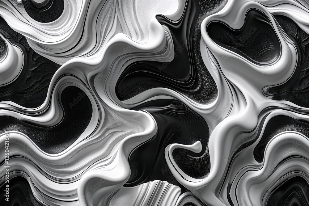 Classic Black-and-White Textured Surface with Elegant Liquid Flow ...