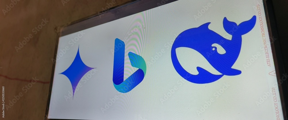 New Delhi, India - February 08 2025. DeepSeek AI, microsoft bing and google gemini ai apps logo ...