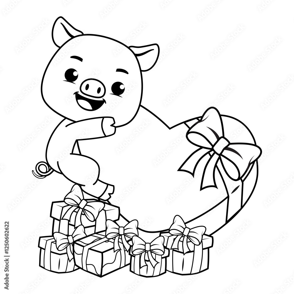 Valentine Day Coloring Page with cute pig Stock Vector | Adobe Stock