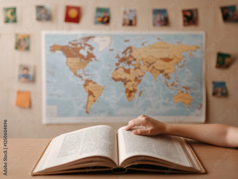 Cultural Education Decor Illustrated World Map with Flags and Childs ...