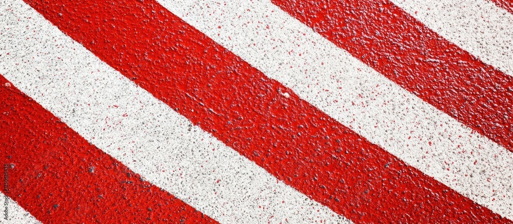 Foto de Stock Red and white diagonal road markings on asphalt pavement ...