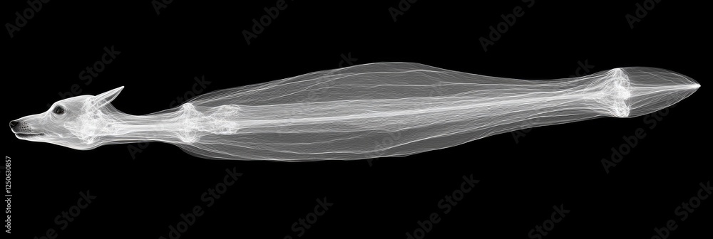Canine X-ray, side view, skeletal structure, dark background, vet ...
