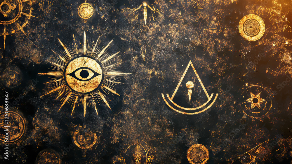 Occult, witchcraft and magic icons or symbols. Esoteric signs, tarot ...