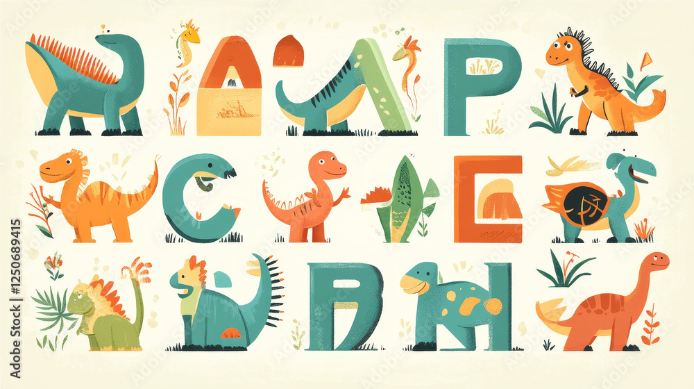 Kids dinosaurs alphabet with cartoon dino characters and eggs vector ...