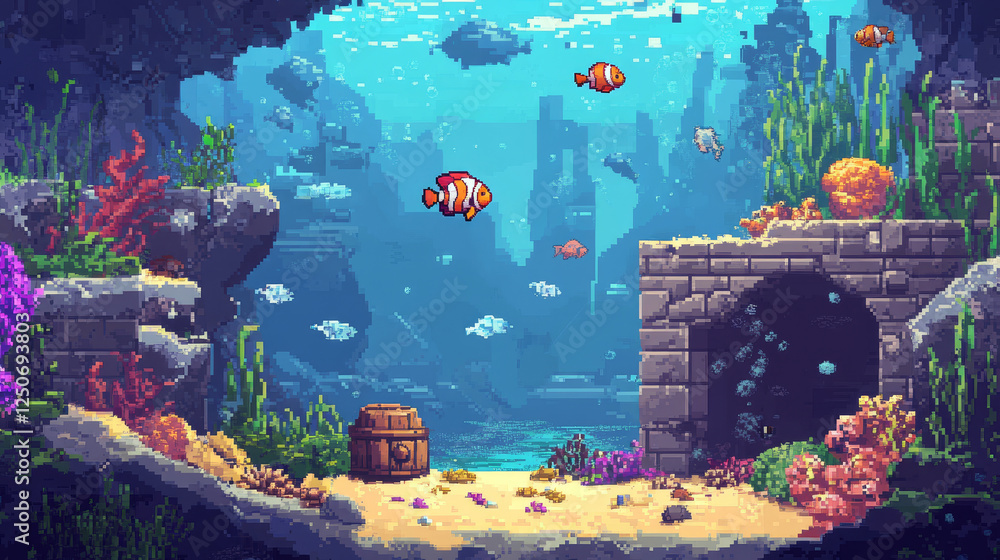 Arcade game level, cartoon underwater landscape vector backgrounds with ...