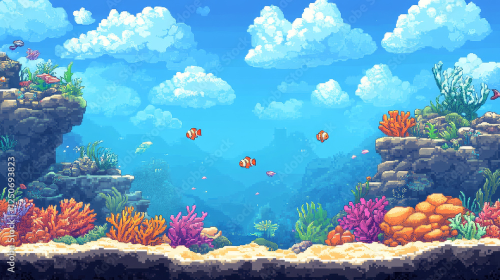Arcade game level, cartoon underwater landscape vector backgrounds with ...