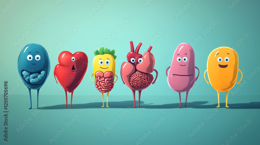 Shadow match game quiz, cartoon human body organ characters, vector ...