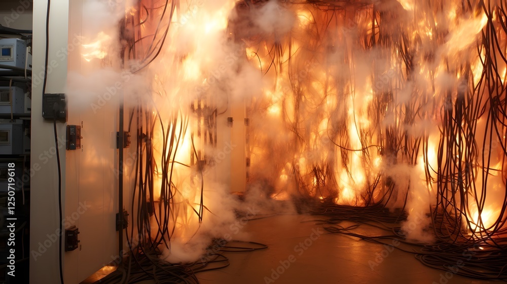 Ilustración de Stock Electrical cables violently sparking and igniting ...