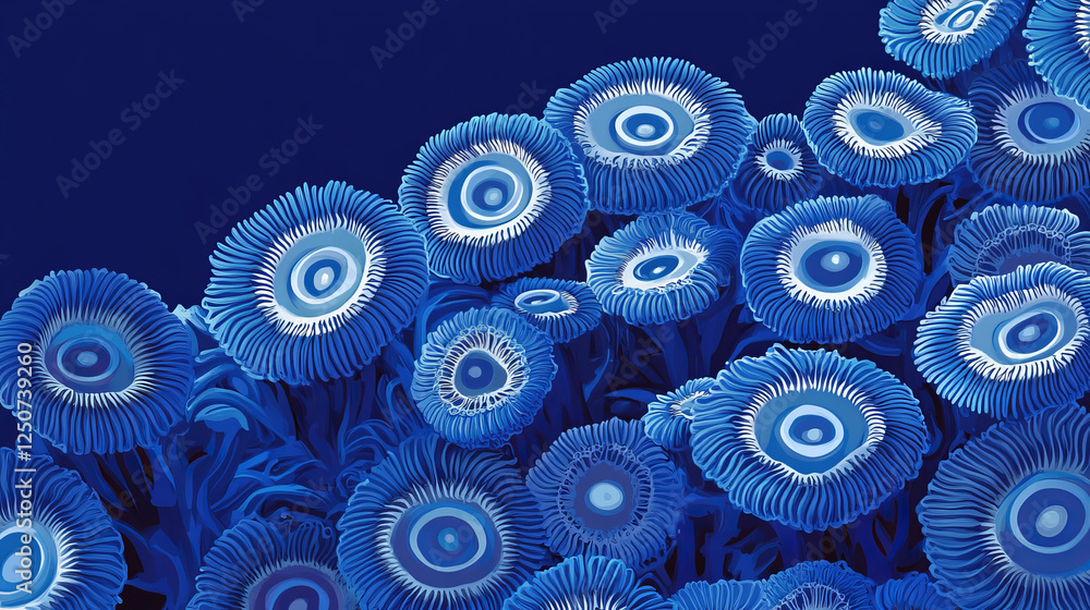 Hard mushroom coral isolated blue Button zoanthids icon. Vector blue ...