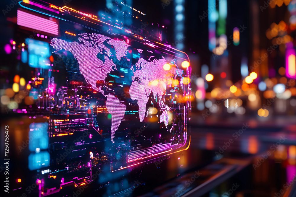 Glowing Transparent Holographic Display with Rotating 3D World Map ...
