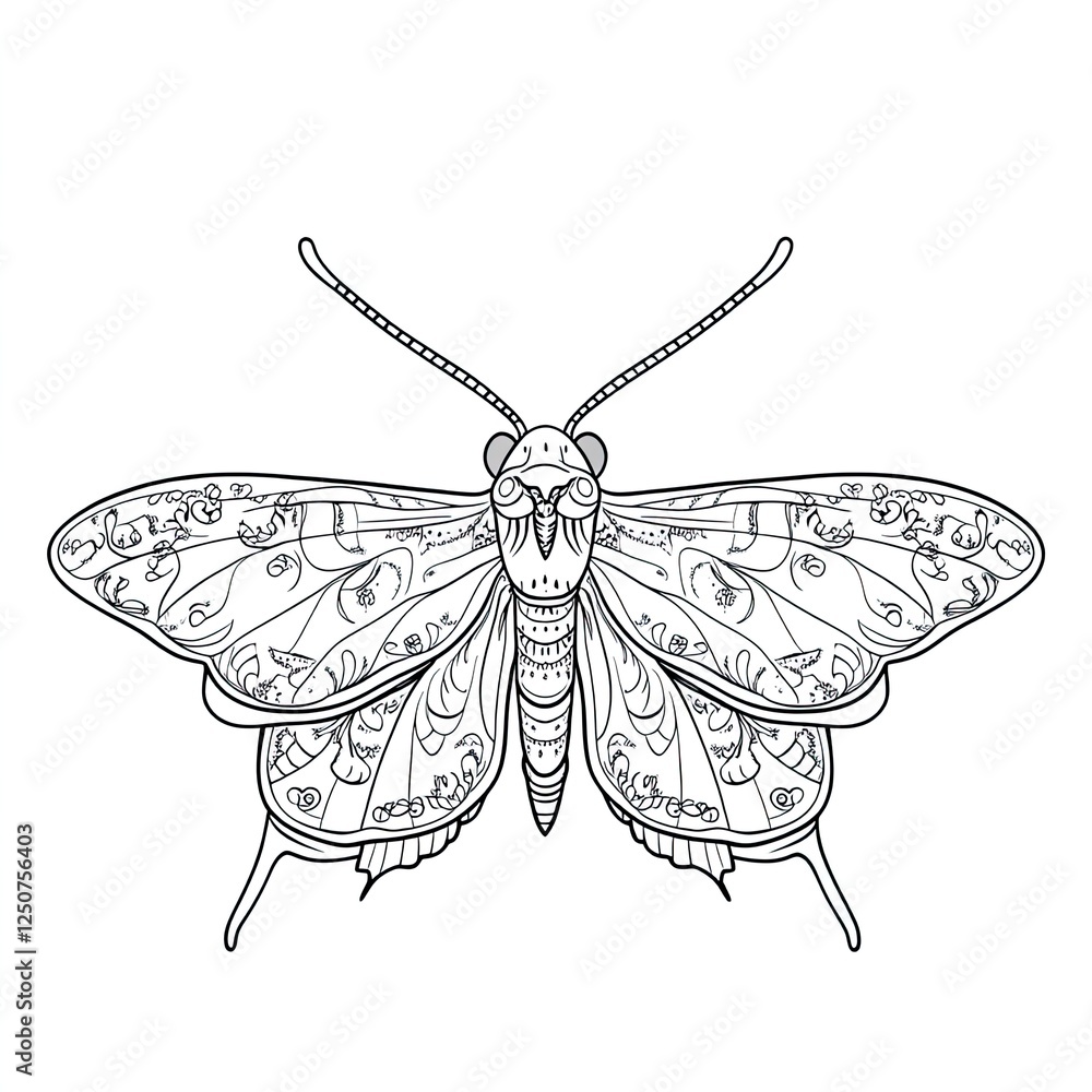 Simple Mehndi Moth Coloring Book Page Easy Moth Design for Relaxation ...
