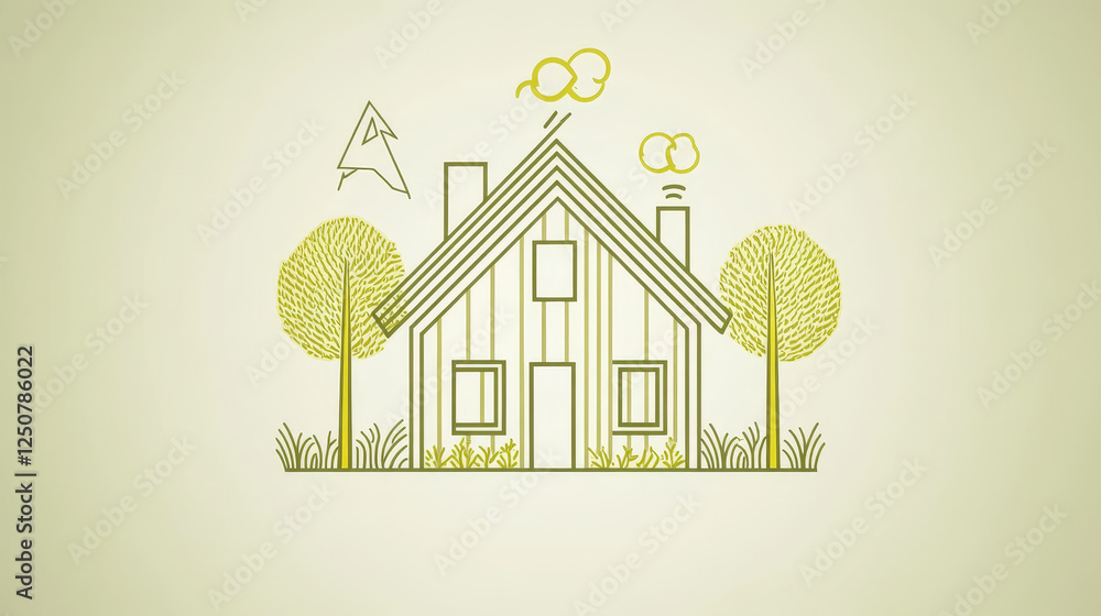 Eco material icon, wall thermal insulation. House construction energy ...