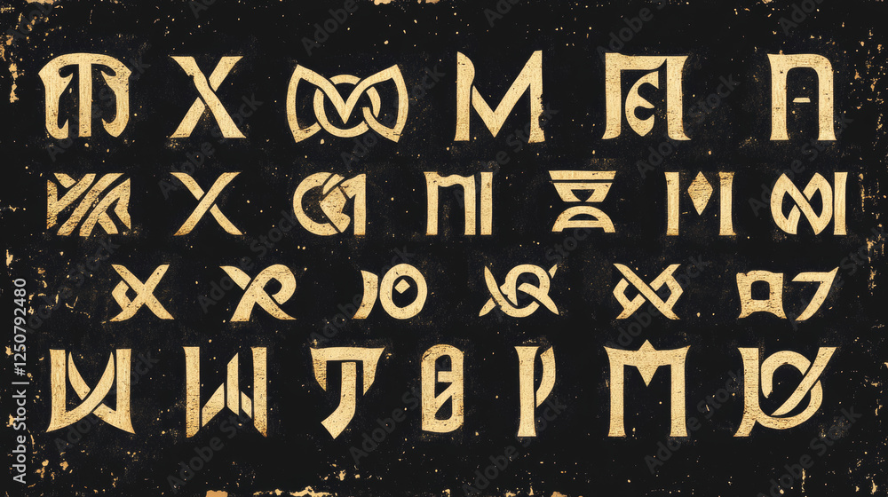 Scandinavian type, viking runes font. Ancient typeface of nordic ...