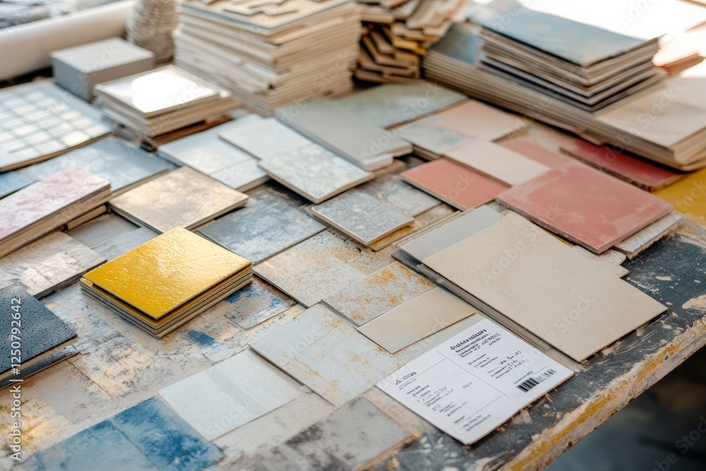 Exploring color inspiration with tiles and paint samples for creative ...