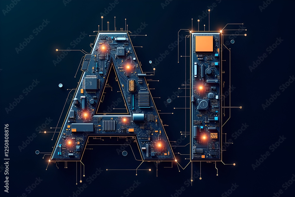 illustration of the letters 'AI' in a high-tech style, made up of ...