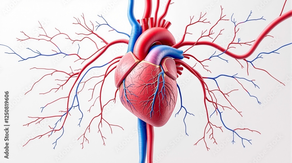 Stock photo of a human heart model with arteries and veins, displayed ...