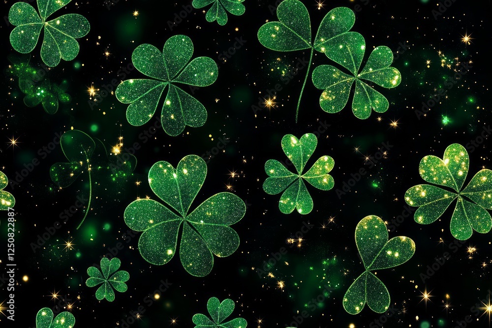 shamrocks and stars, each clover in the design is filled with a ...