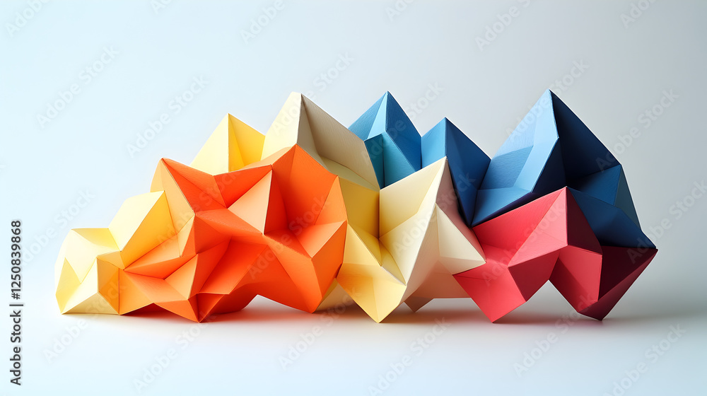 3D paper sculpture with bold colors and sharp folds creating a modern ...