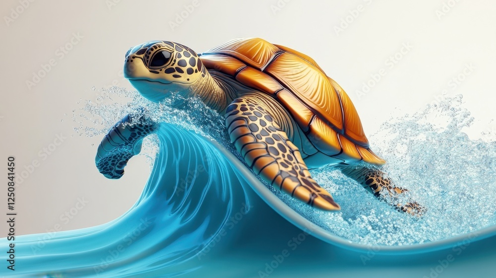 cute cartoon symbol of a turtle riding a wave. sport emblem with an ...