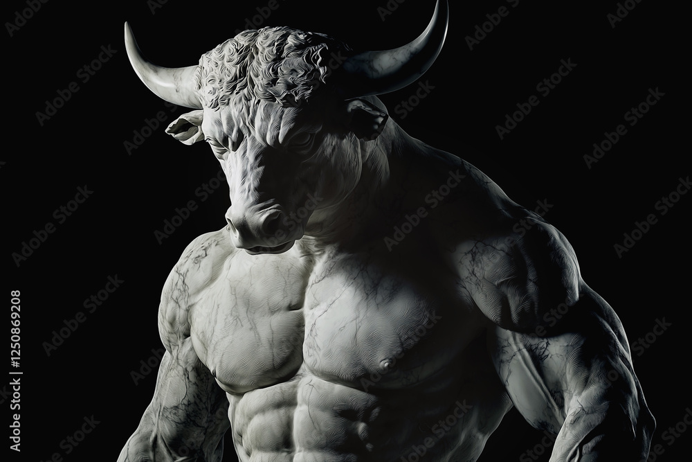 The Minotaur is a mythical creature depicted with the head and tail of ...