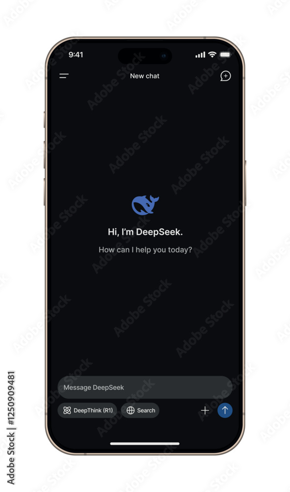 DeepSeek mockup frame with iPhone 16 pro Max mockup design. Vector ...
