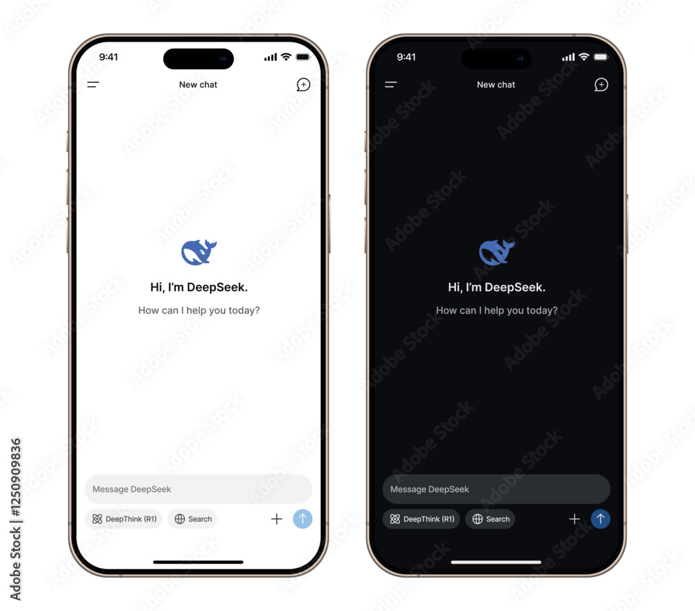 DeepSeek mockup frame with iPhone 16 pro Max mockup design. Vector ...