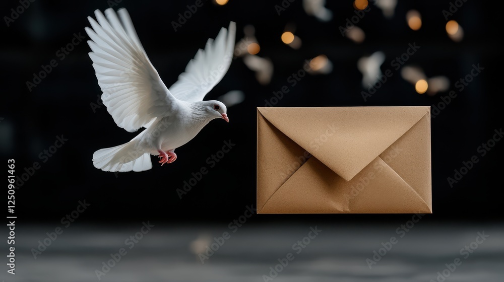 Elegant white doves soar alongside a golden envelope, symbolizing peace ...