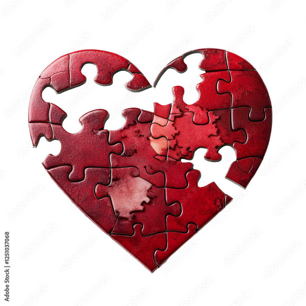 Broken Red Heart Puzzle Pieces Love, Loss, and Missing Parts Stock ...