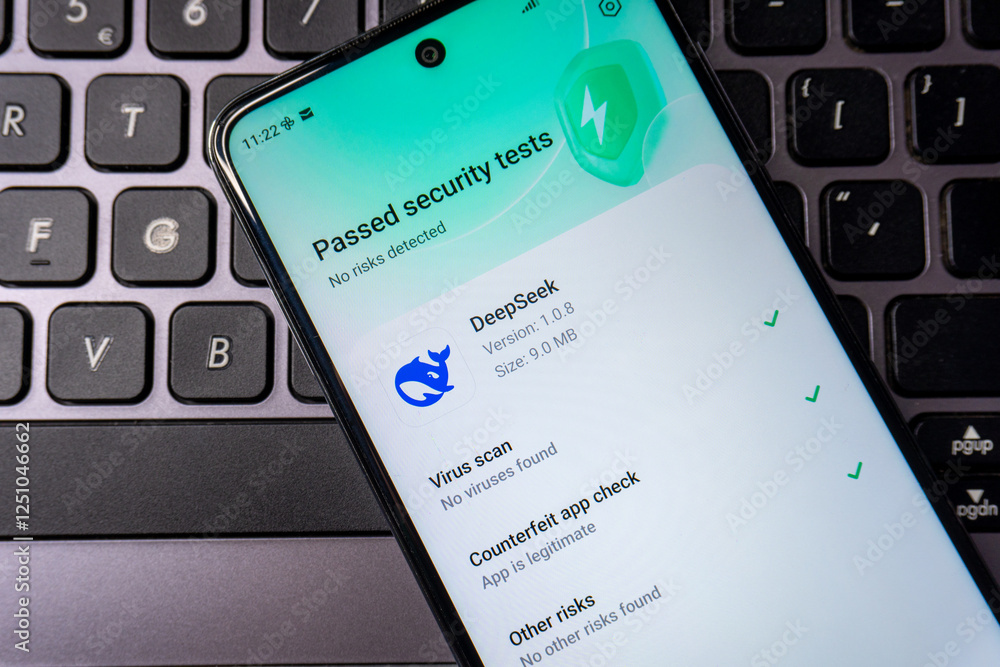 Stock-Foto „DeepSeek app is on the App Store. DeepSeek, a Chinese AI assistant, is built on MoE ...