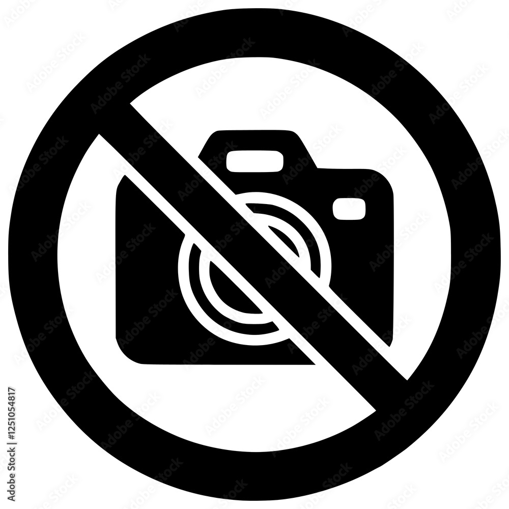 No Photography Allowed: A stark black and white icon representing a ...