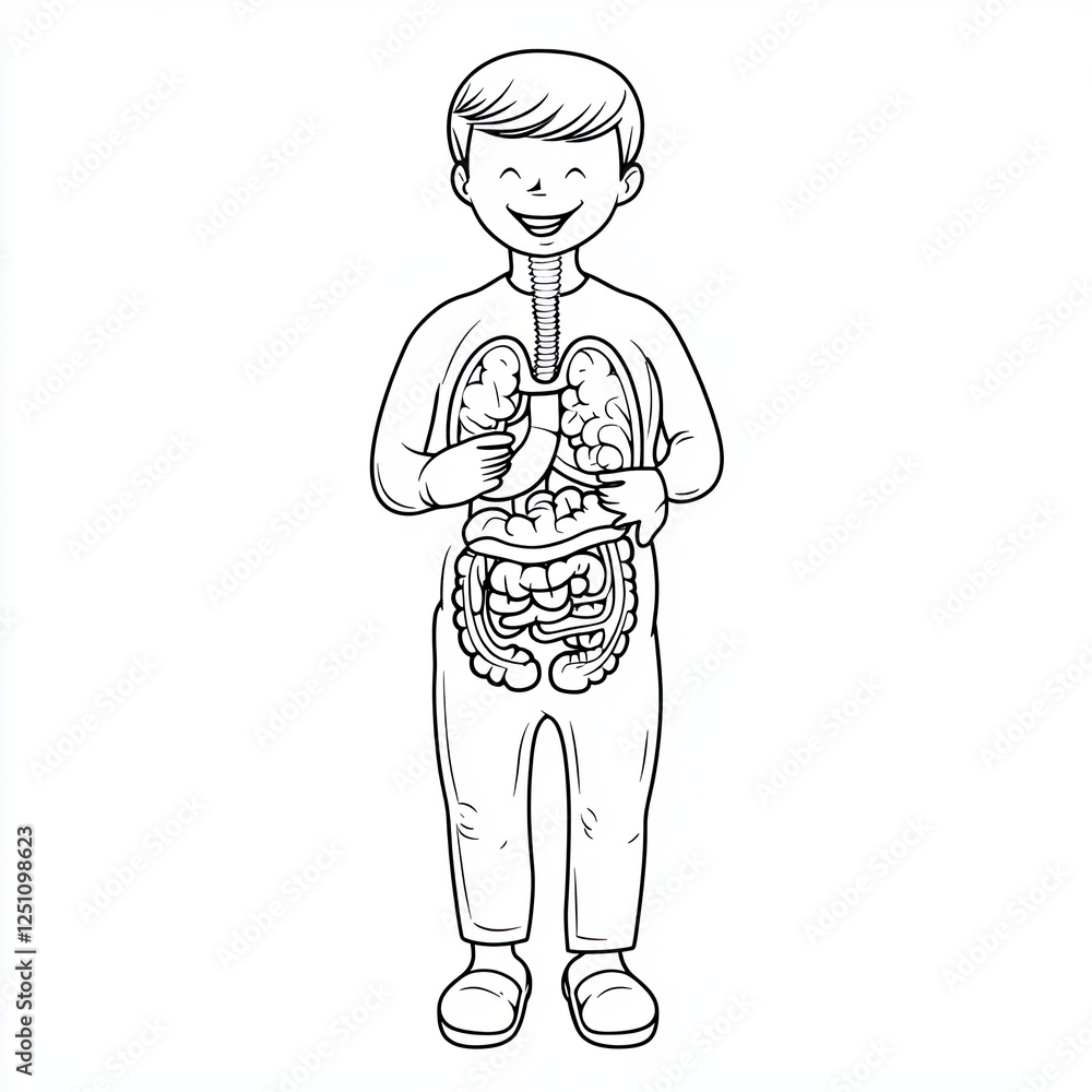 Human Digestive System Illustration for Coloring Book Anatomy Education ...