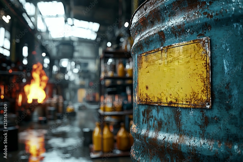 Hazardous chemical warning symbol displayed on the chemical barrel with ...