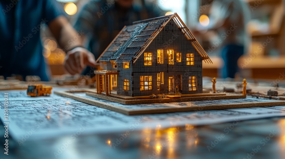 Architectural model of house under construction; building site ...